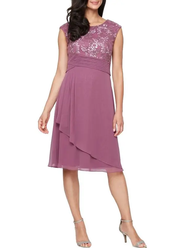 Alex Evenings Beaded Embroidery Cocktail Dress - Dark Mauve