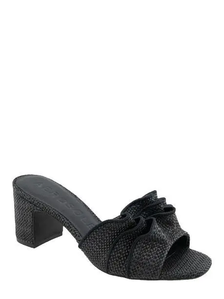 Aerosoles Gabrielle Ruffle Slide Sandal - Black Raffia