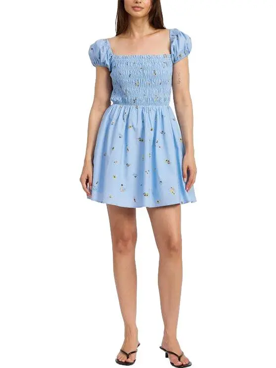 EN SAISON Zoey Off-the-shoulder Mini Dress - Blue Multi