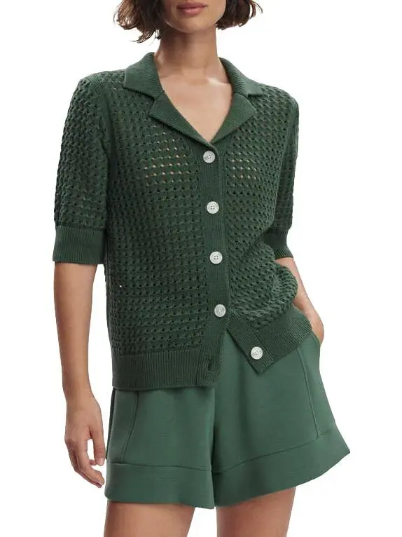 Varley Ellie Open Cable Knit Camp Shirt - Cilantro