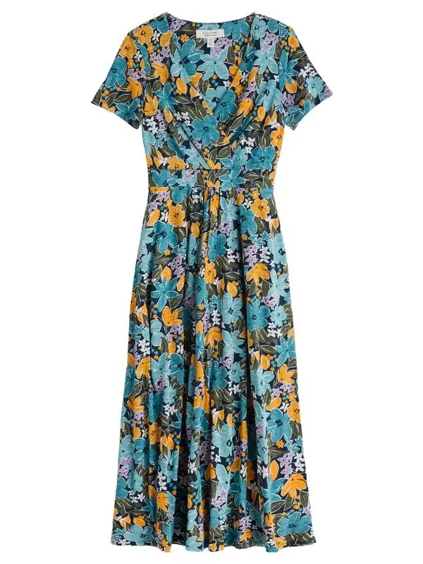 SEASALT CORNWALL Chapelle Short Sleeve Organic Cotton Midi Dress - Citrus Floral Poseidon