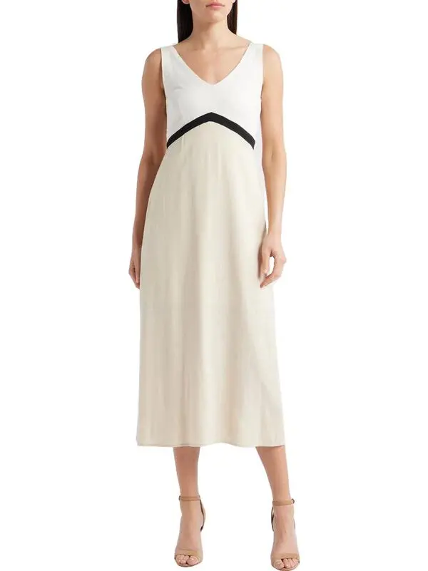 ZOE AND CLAIRE Colorblock Midi Sundress - Light Khaki