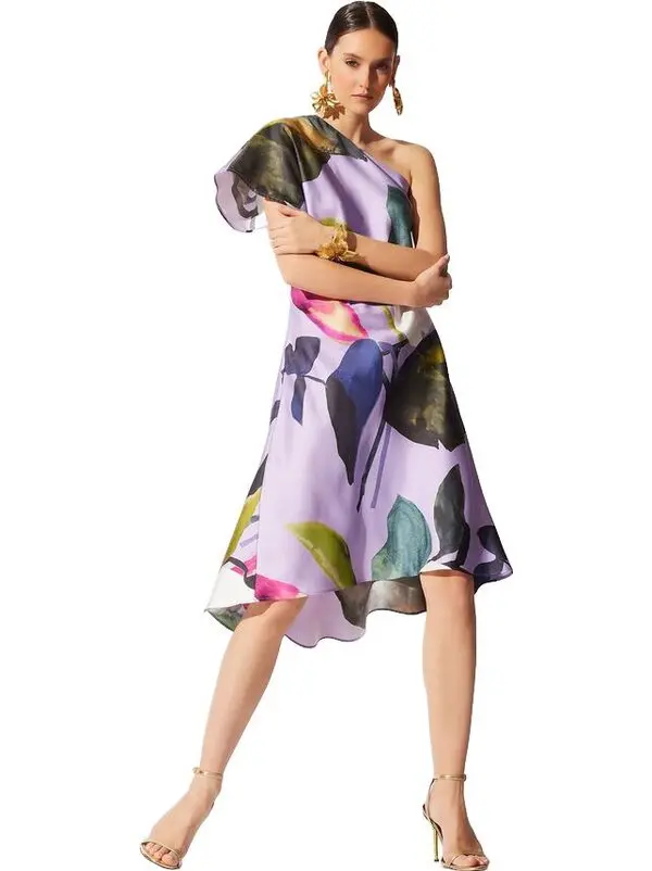 Natori Yoru Silk Twill One-shoulder Dress - Floral