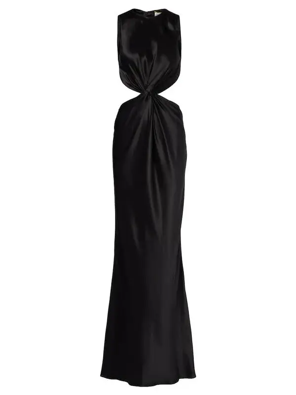 Saint Laurent Cutout Gathered Silk Gown - Black