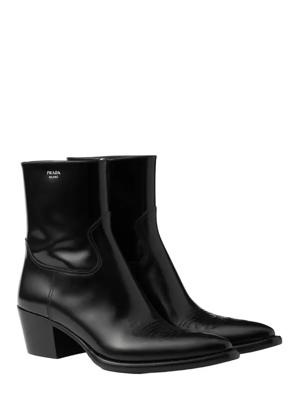 Prada Brushed Leather Booties - Black