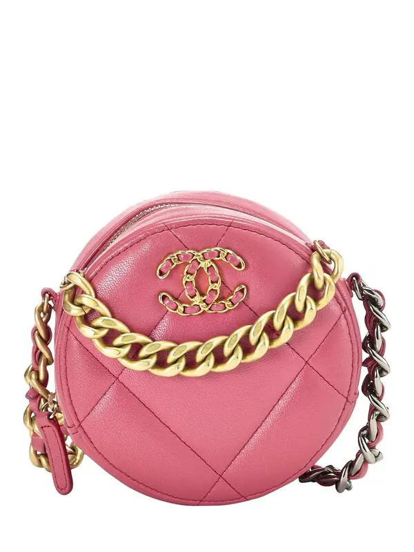 Chanel Quilted Lambskin 19 Round Chain Crossbody Mini - Pink
