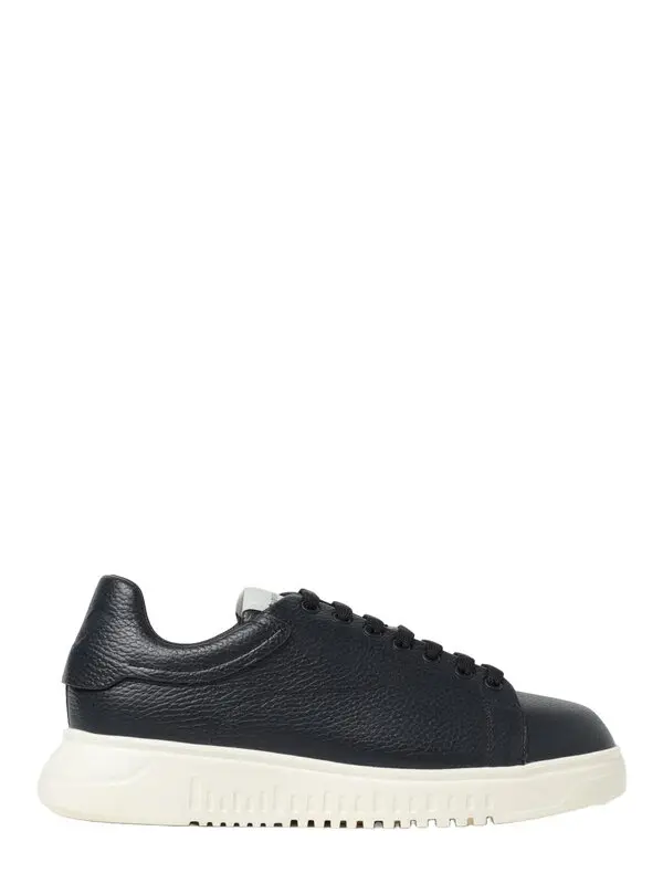 Emporio Armani Grained Leather Sneakers - Blue