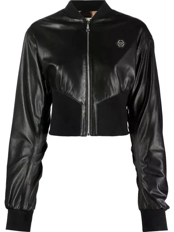 Philipp Plein Leather Bomber Jacket - Black