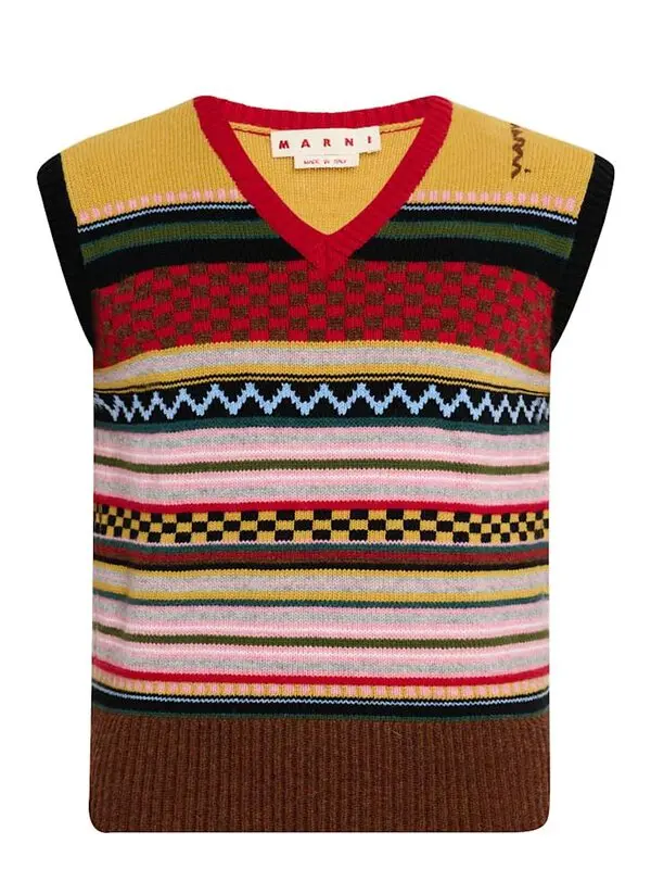 Marni Wool And Cotton Jacquard V-neck Vest - Multicolour
