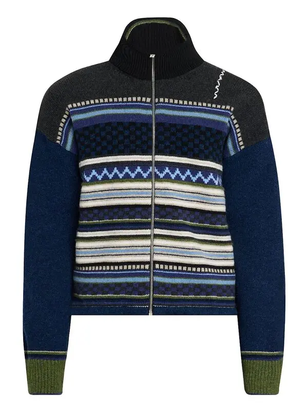 Marni Mixed Stripe Jacquard Full-zip Cardigan - Blue