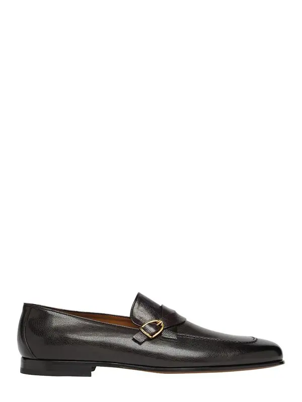 TOM FORD Gigi Grained Leather Twisted Buckle Loafers - Dark Ebony