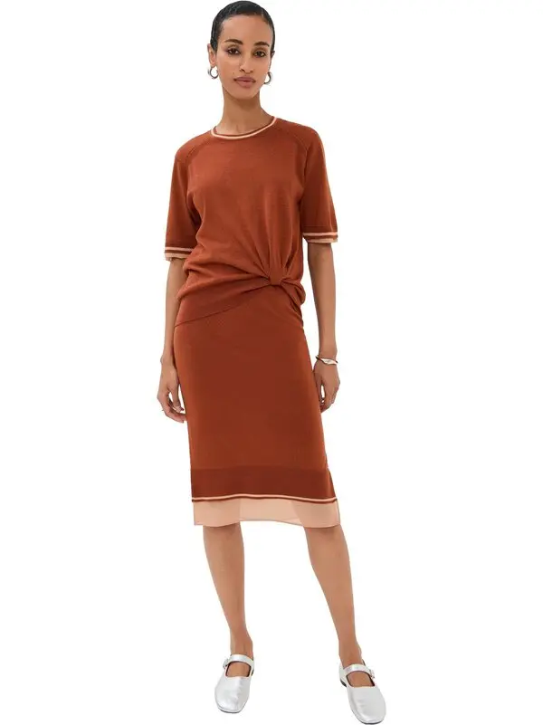 3.1 Phillip Lim Draped Knit Dress With Organza Combo - Brick