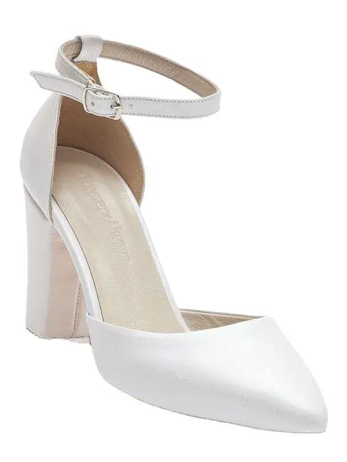 FOREVER & ALWAYS SHOES Rossella Leather Block Heel Pumps - Ivory Leather