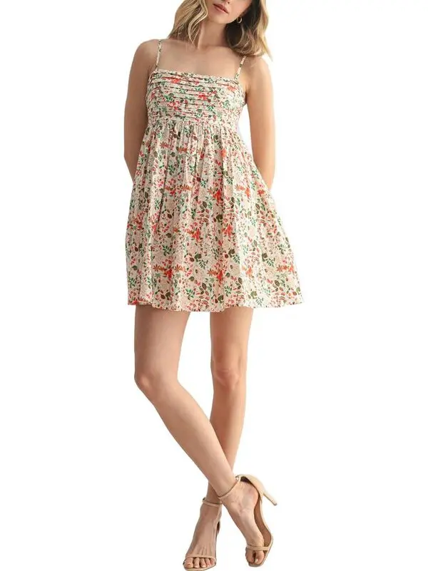 ALL IN FAVOR Cotton Mini Sundress - Cream Red Floral