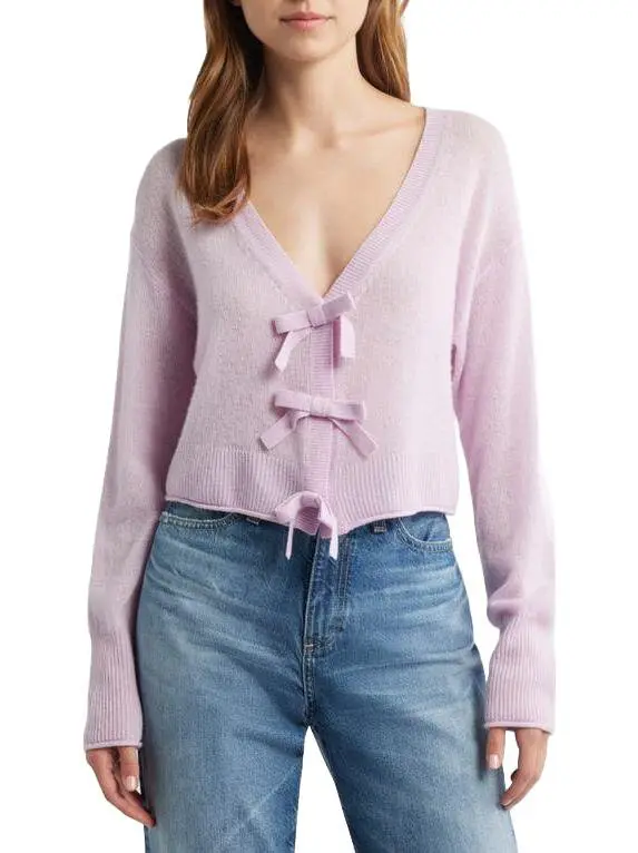 LoveShackFancy Luisella Bow Crop Cashmere Cardigan - Clouded Rose