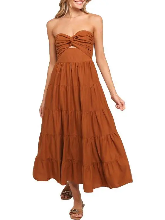 PETAL & PUP Sitara Tiered Strapless Maxi Dress - Brown
