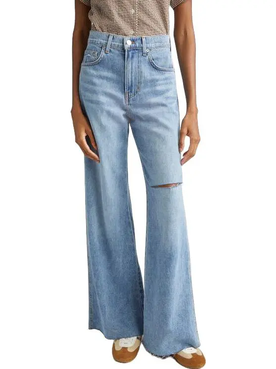 Veronica Beard Kasey Ripped Wide Leg Jeans - Bright Lakeshore