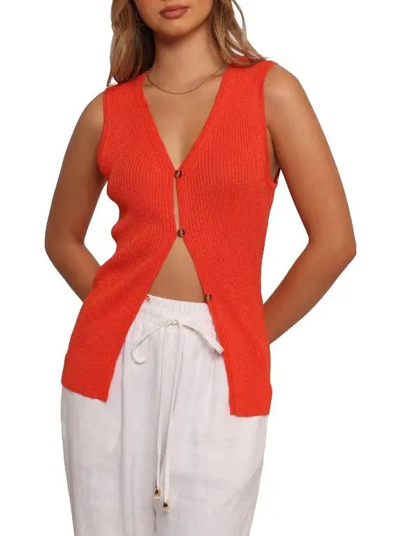 PETAL & PUP Ribbed Knit Button-front Vest - Blood Orange