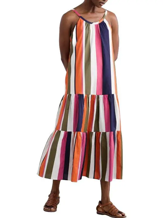 SEASALT CORNWALL Alba Stripe Tiered Midi Dress - Indian Summer Multi