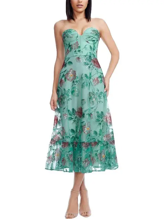 Dress The Population Carina Strapless Embellished Cocktail Dress - Sage Multi