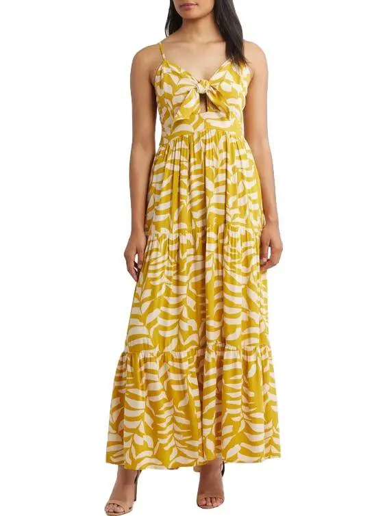 Halogen Tie-front Tiered Maxi Dress - Yellow Multi