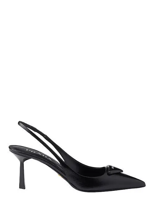 Prada Saffiano Sling-back Patent-leather Heeled Courts - Black