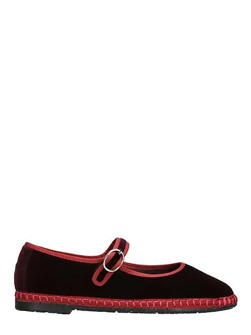 FLABELUS Borris Cotton Mary Jane Flats - Wine