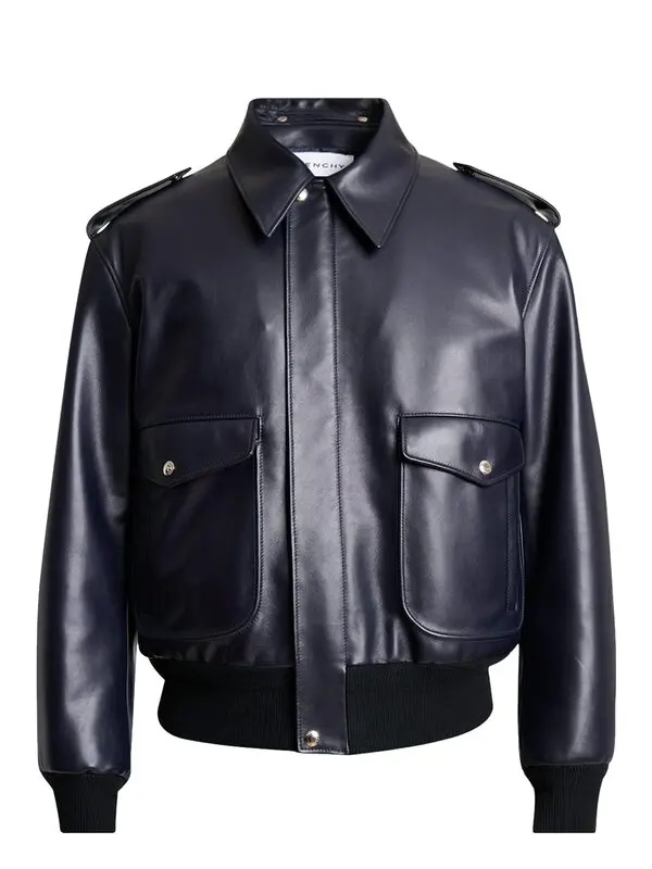 Givenchy Leather Concealed-zip Bomber Jacket - Dark Navy