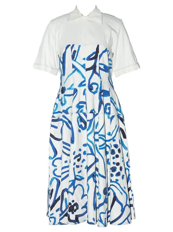 LOVEBIRDS Atom Abstract-print Cotton Midi Shirtdress - Ivory Porcelain Print