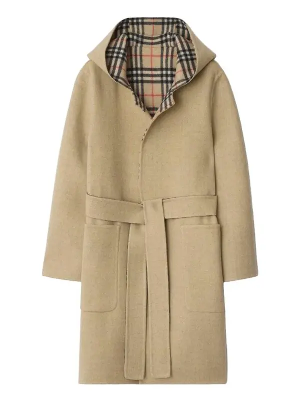Burberry Reversible Wool Hooded Wrap Coat - Sand