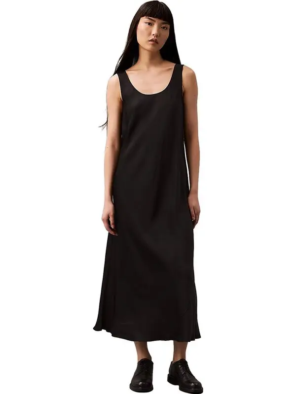 Calvin Klein Viscose Satin Maxi Slip Dress - Black Beauty