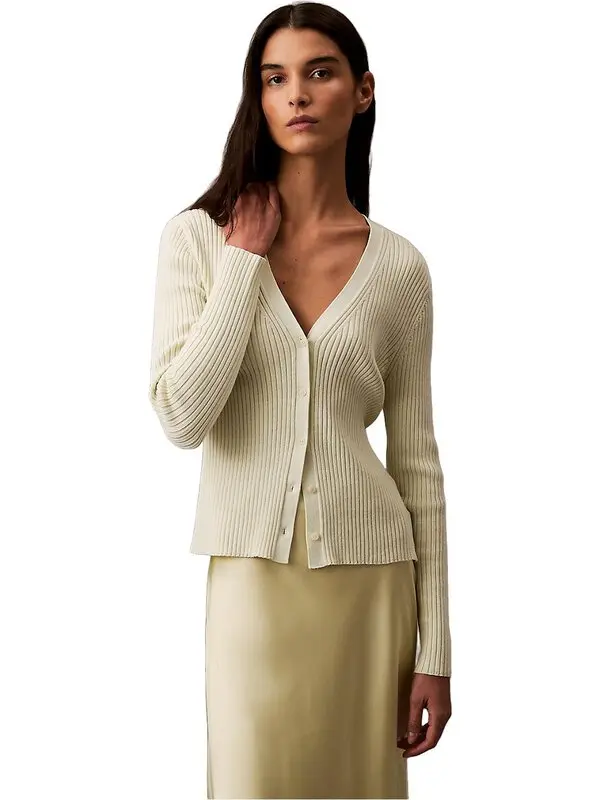 Calvin Klein Cotton Ribbed Cardigan - Aloe Wash
