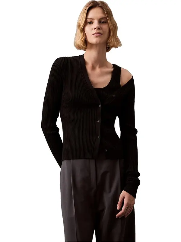 Calvin Klein Cotton Ribbed Cardigan - Black