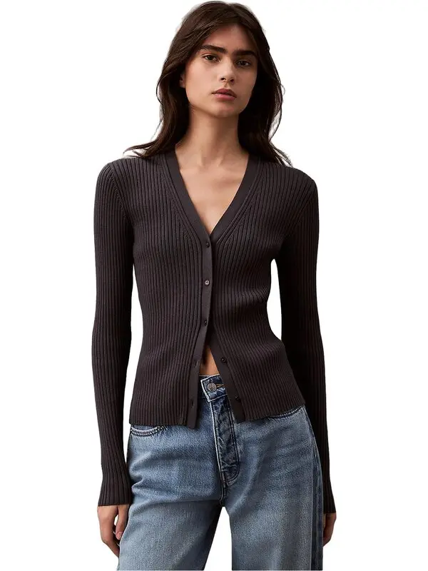 Calvin Klein Cotton Ribbed Cardigan - Ebony