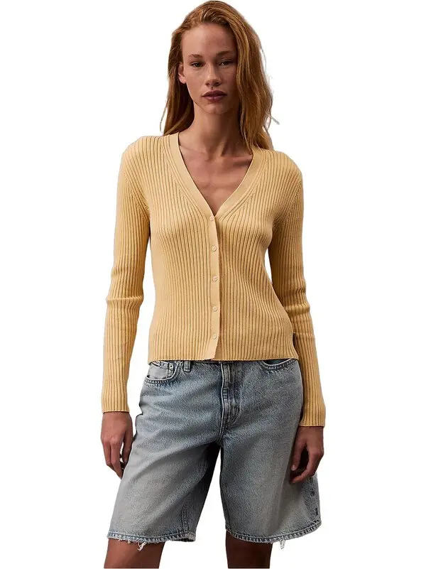 Calvin Klein Cotton Ribbed Cardigan - Sahara Sun