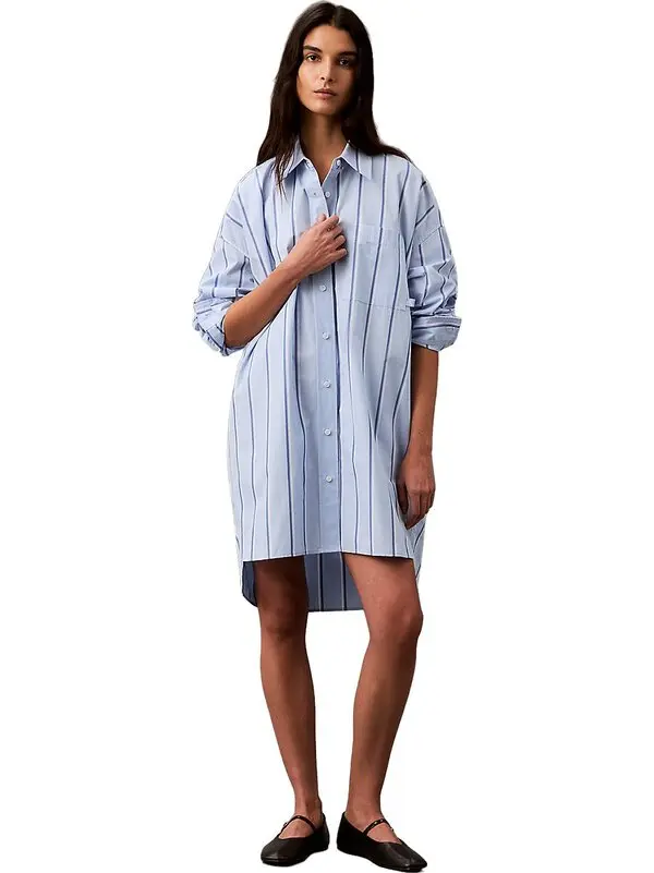 Calvin Klein Stripe Relaxed Shirt Dress - Chambray Blue