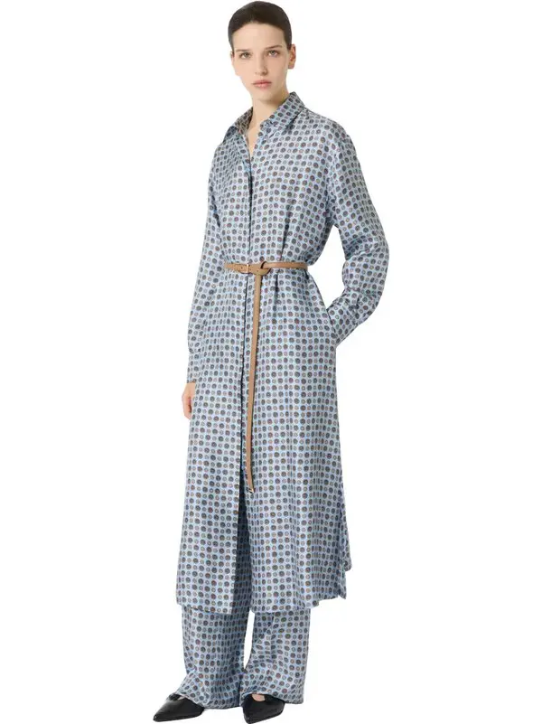 Max Mara Printed Silk Shirt Dress - Light Blue