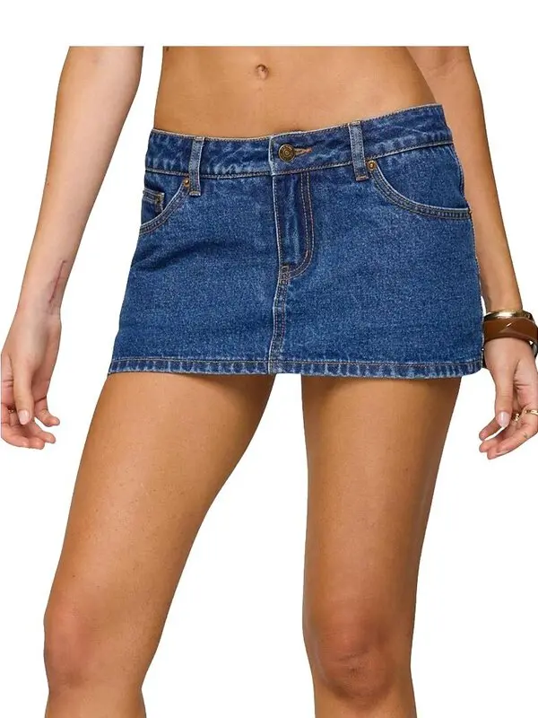 EDIKTED Camelia Denim Mini Skort - Blue Washed
