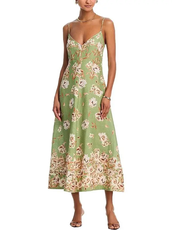 Cara Cara Mae Linen Midi Dress - Farfella Border Egret