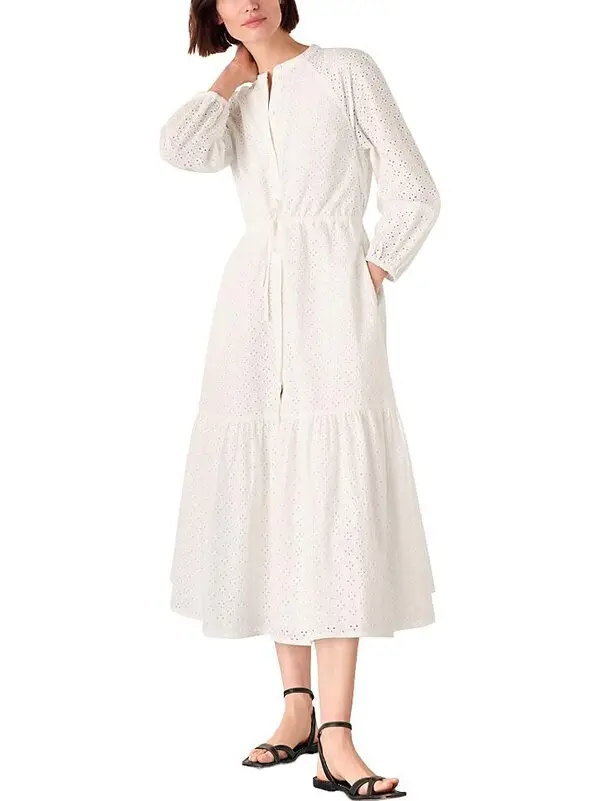 Whistles Broderie Midi Shirt Dress - White