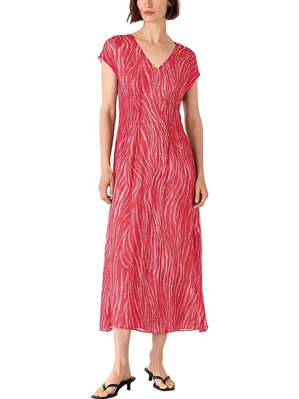 Whistles Zebra Texture Midi Dress - Red/multi