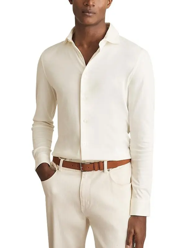 REISS Duke Airwater Finish Cotton Jersey Shirt - Ecru