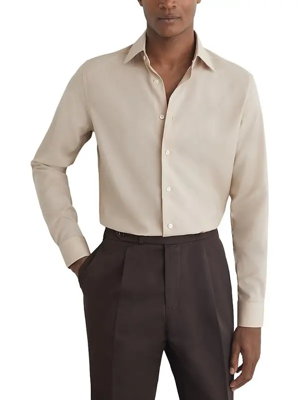 REISS Duke Airwater Finish Cotton Jersey Shirt - Stone