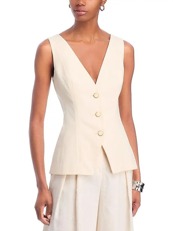 Veronica Beard Avalina Sleeveless V-neck Vest - Ecru