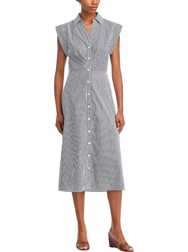 Veronica Beard Haydon Sleeveless Shirt Dress - Navy/white