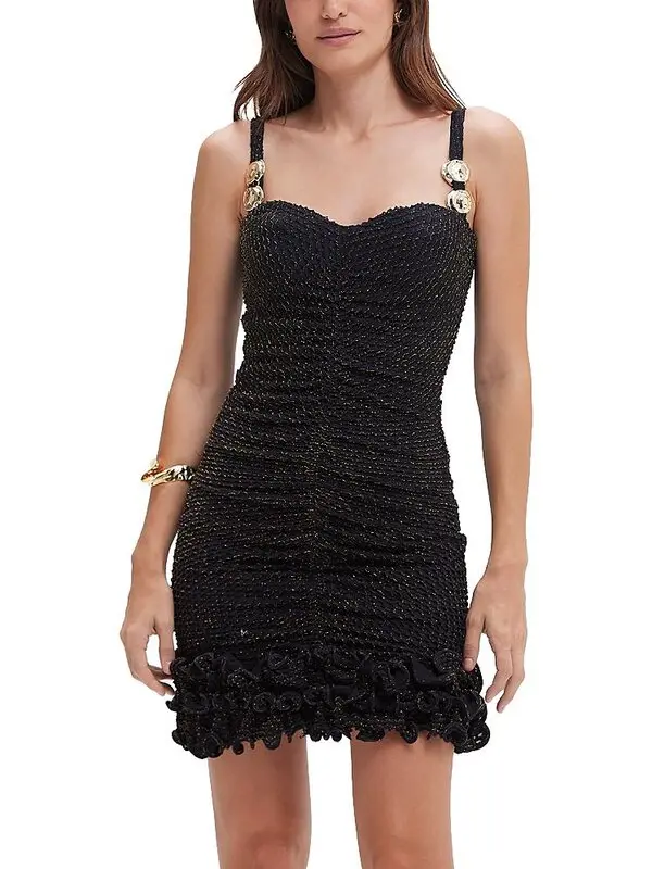 PatBO Gavea Ruched Mesh Mini Dress - Black