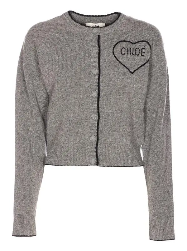 Chloé Cardigan With Embroidered Heart Logo - Grey