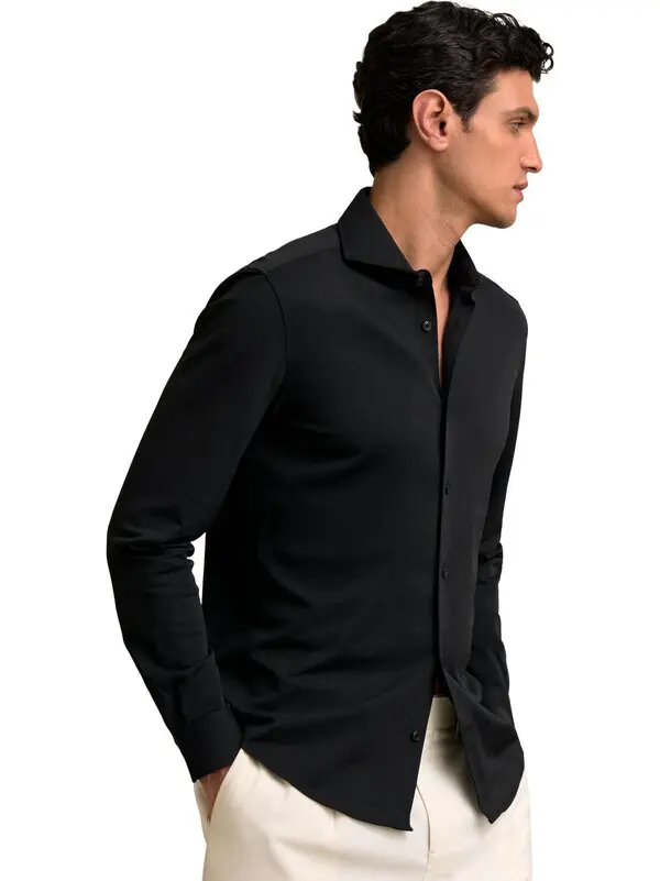 REISS Charge Stretch Jersey Cutaway-collar Shirt - Black