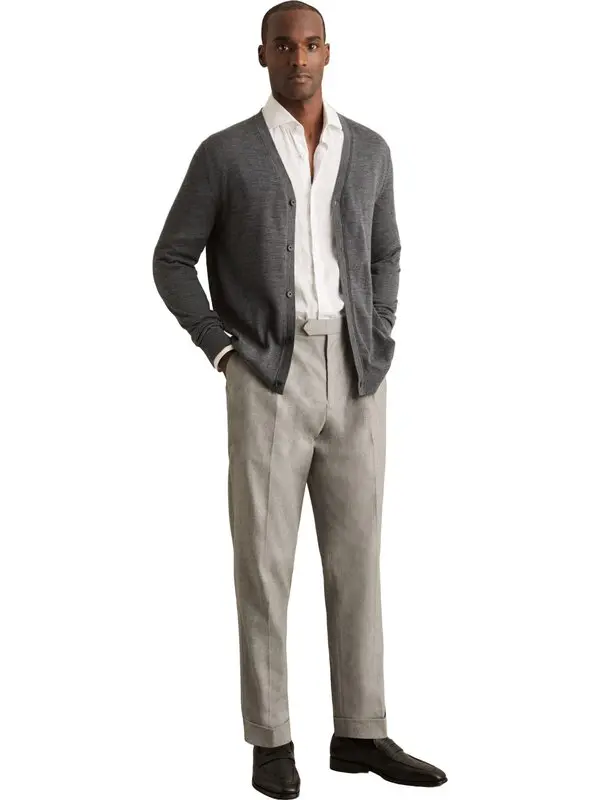REISS Tailored-fit Herringbone Trousers - Grey
