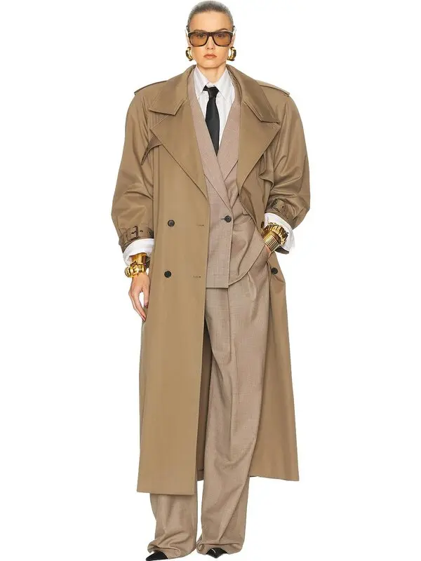 Saint Laurent Belted Trench Coat - Taupe Plaza